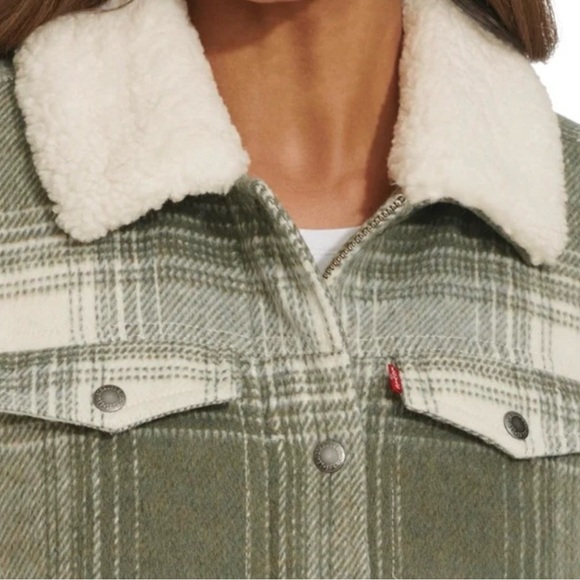 Levi's | Jackets & Coats | Levis Olive Plaid Teddy Jacket With Cream ...